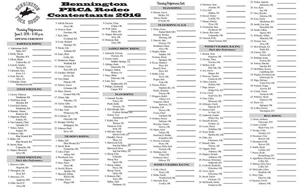 Contestant List | Bennington PRCA Rodeo